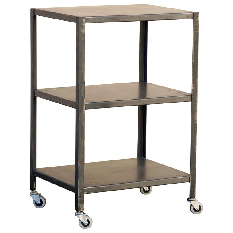 Custom Made Industrial Steel Rolling Cart with Patina For Sale at 1stDibs