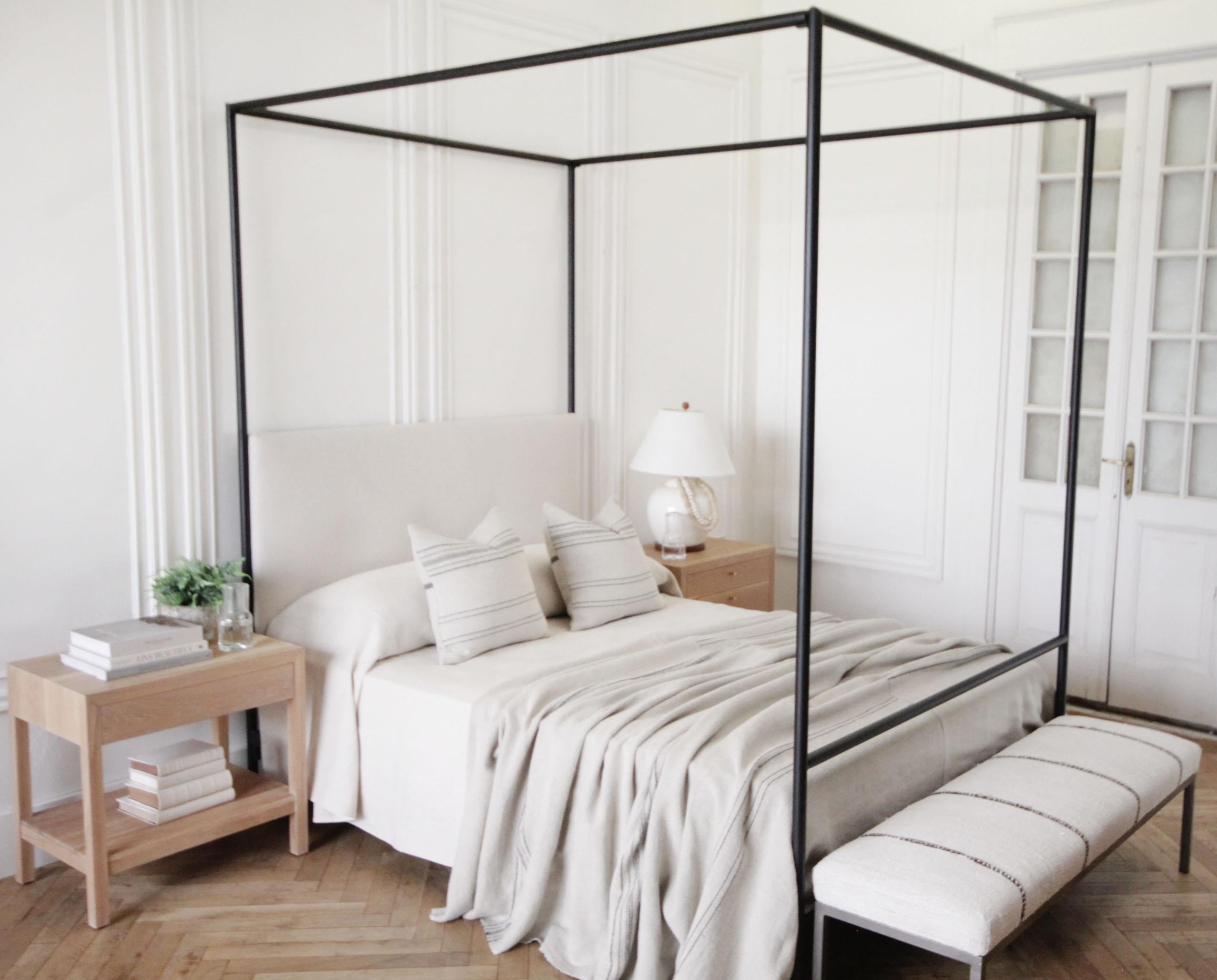 Custom Made Iron Canopy Bed with Organic Belgian Linen Headboard at ...