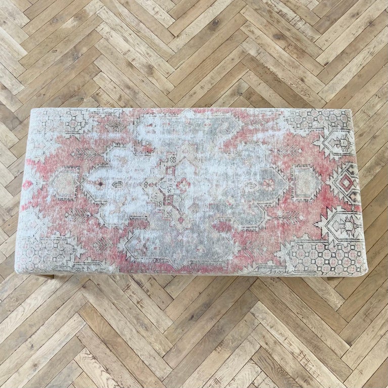 Custom Made Iron Cocktail Ottoman with Vintage Wool Turkish Rug at 1stDibs