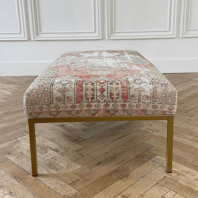 Custom Made Iron Cocktail Ottoman with Vintage Wool Turkish Rug at 1stDibs