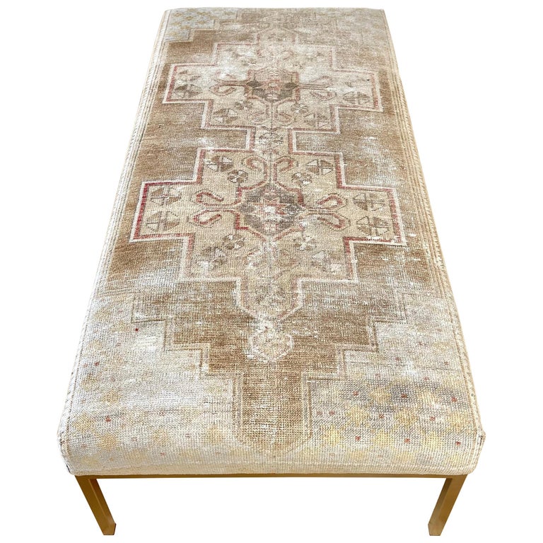 Custom Made Iron Cocktail Ottoman with Vintage Wool Turkish Rug at 1stDibs