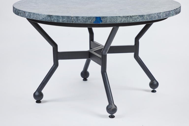 Custom Made Iron Coffee Table with New Round Soapstone Top For Sale at ...
