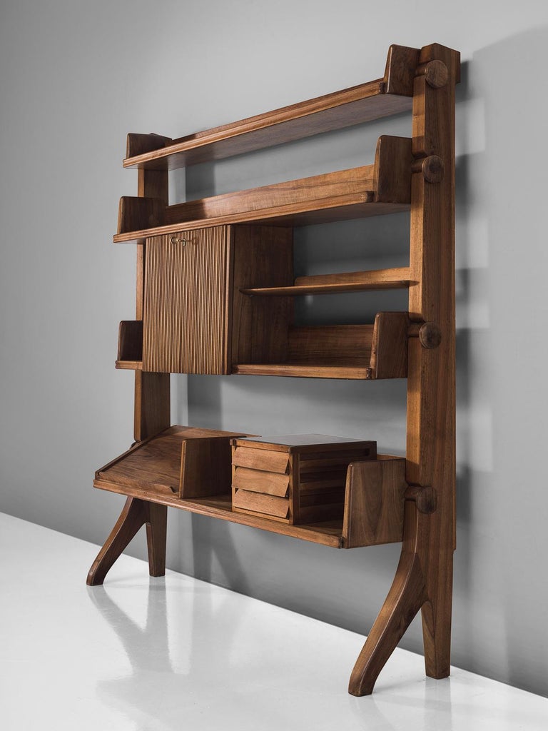 Custom-Made Italian Walnut Library, 1940s For Sale at 1stDibs
