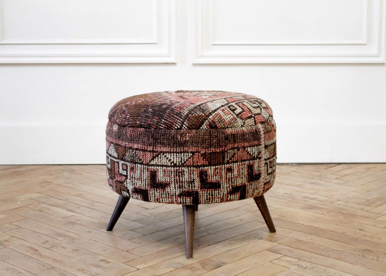 Custom Made Kilim Rug Round Ottoman at 1stDibs