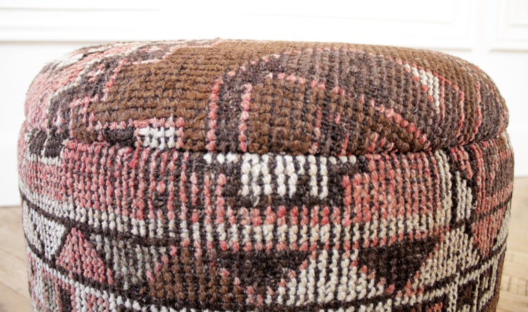 Custom Made Kilim Rug Round Ottoman at 1stDibs