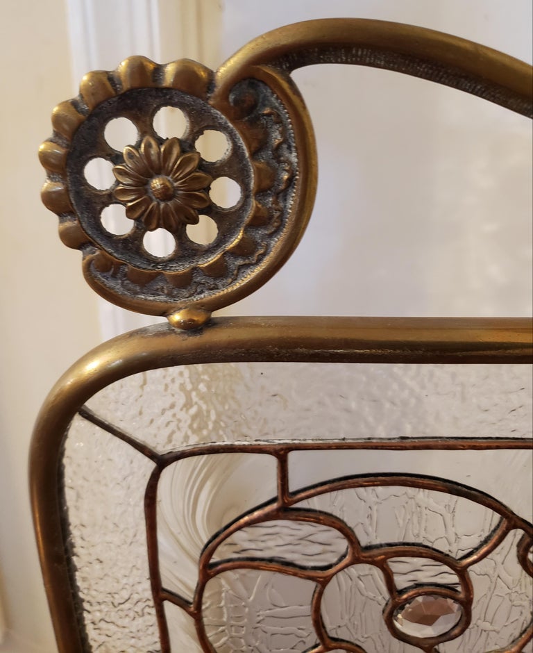 Custom Made Leaded Stained Glass Fire Place Screen with Brass Frame ...