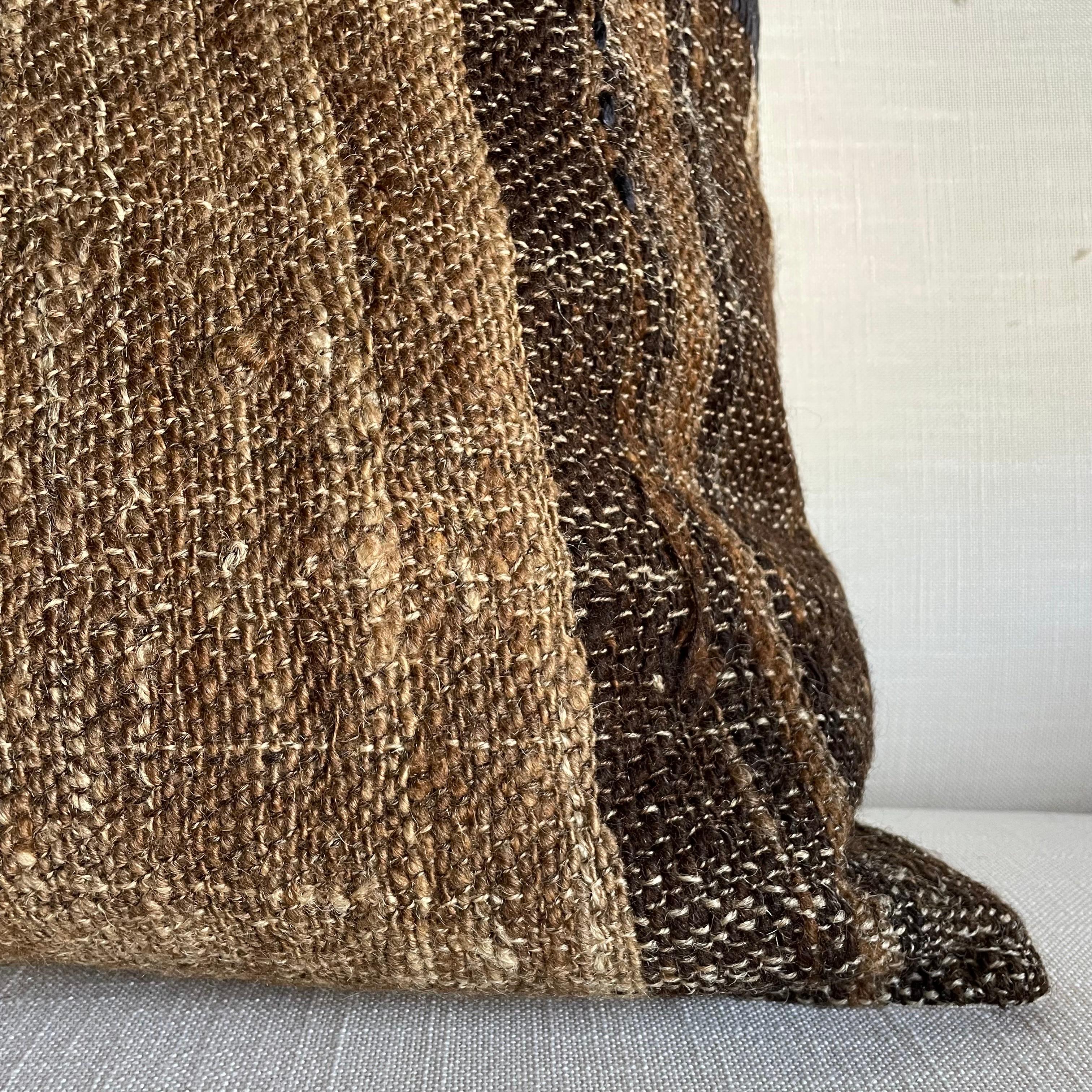 Custom Made Linen and Wool Accent Pillow in Warm Neutral Browns with ...