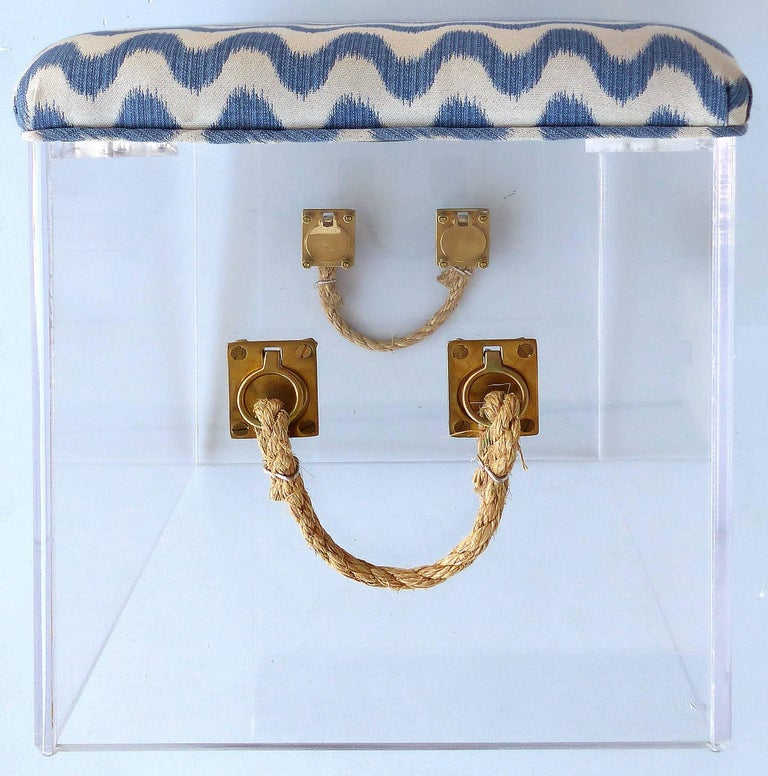 Custom Made Lucite Bench with Brass Nautical Rope Handles For Sale at ...