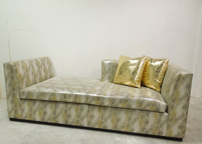 Custom Made Modern Metallic silver and Gold Leather Sofa/Chaise at 1stDibs