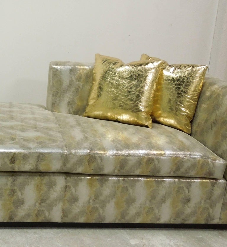Custom Made Modern Metallic silver and Gold Leather Sofa/Chaise at 1stDibs