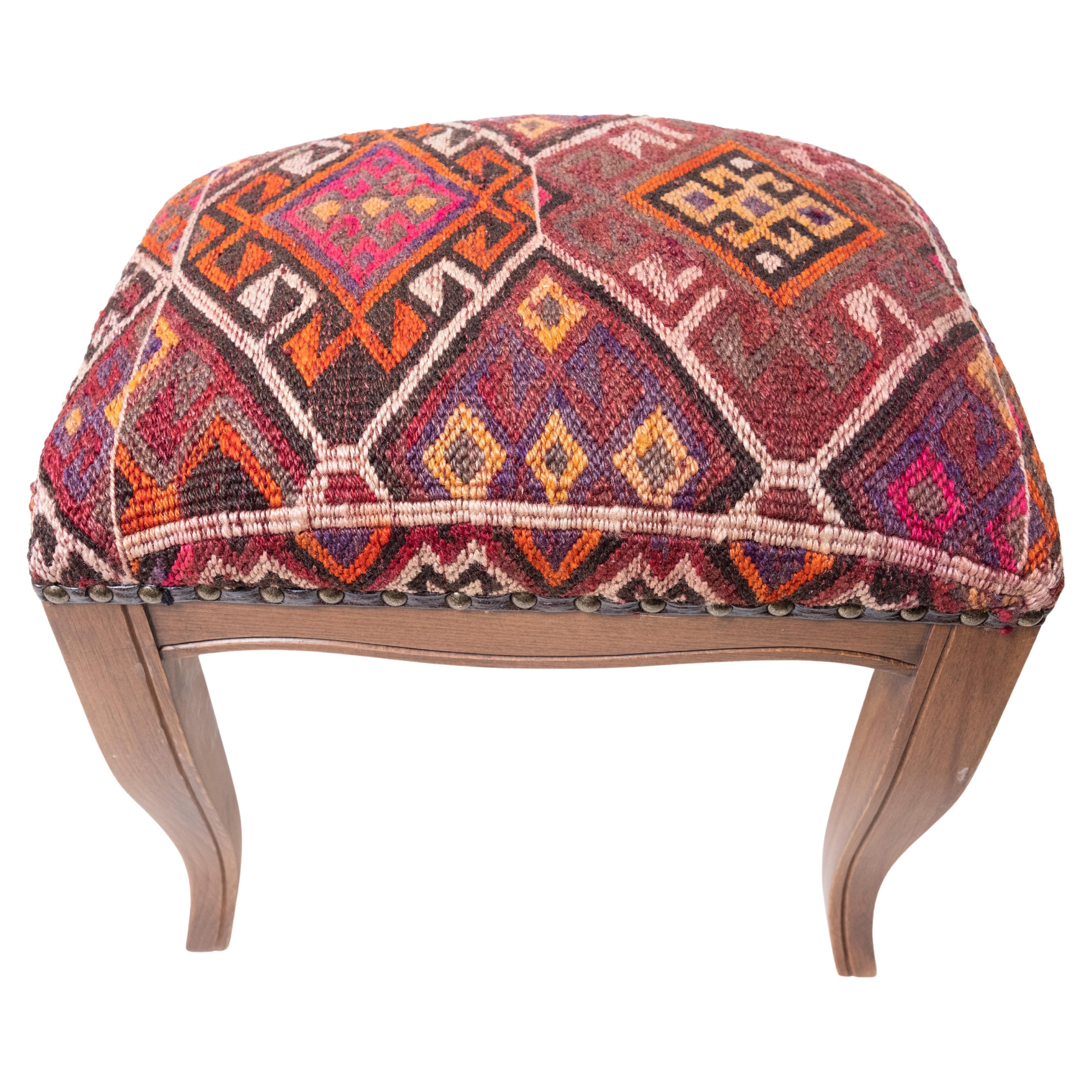 Custom Made Modern Ottoman with Vintage Turkish Anatolian Kilim Cover ...