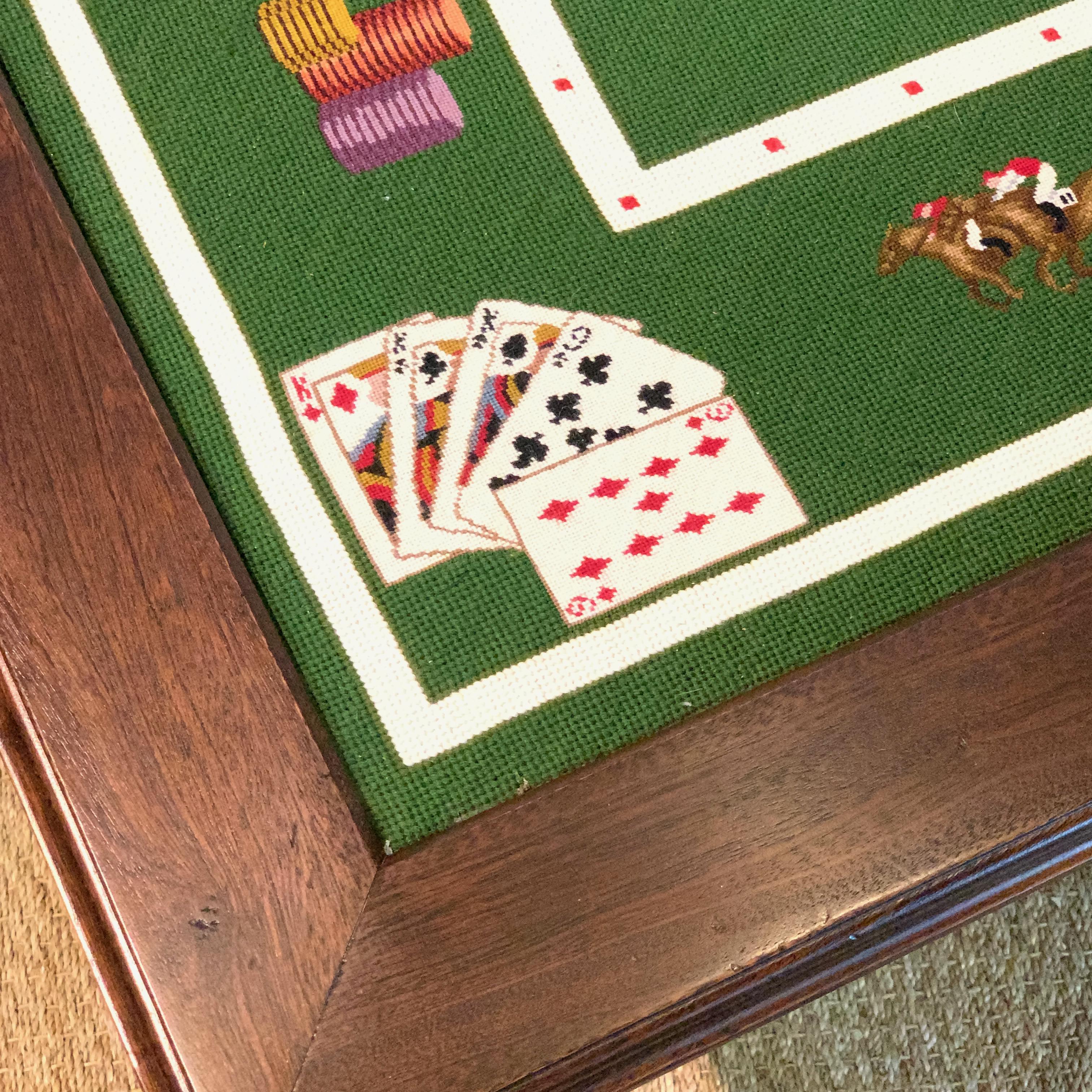 Custom Made Needlepoint and Mahogany Games Table at 1stDibs