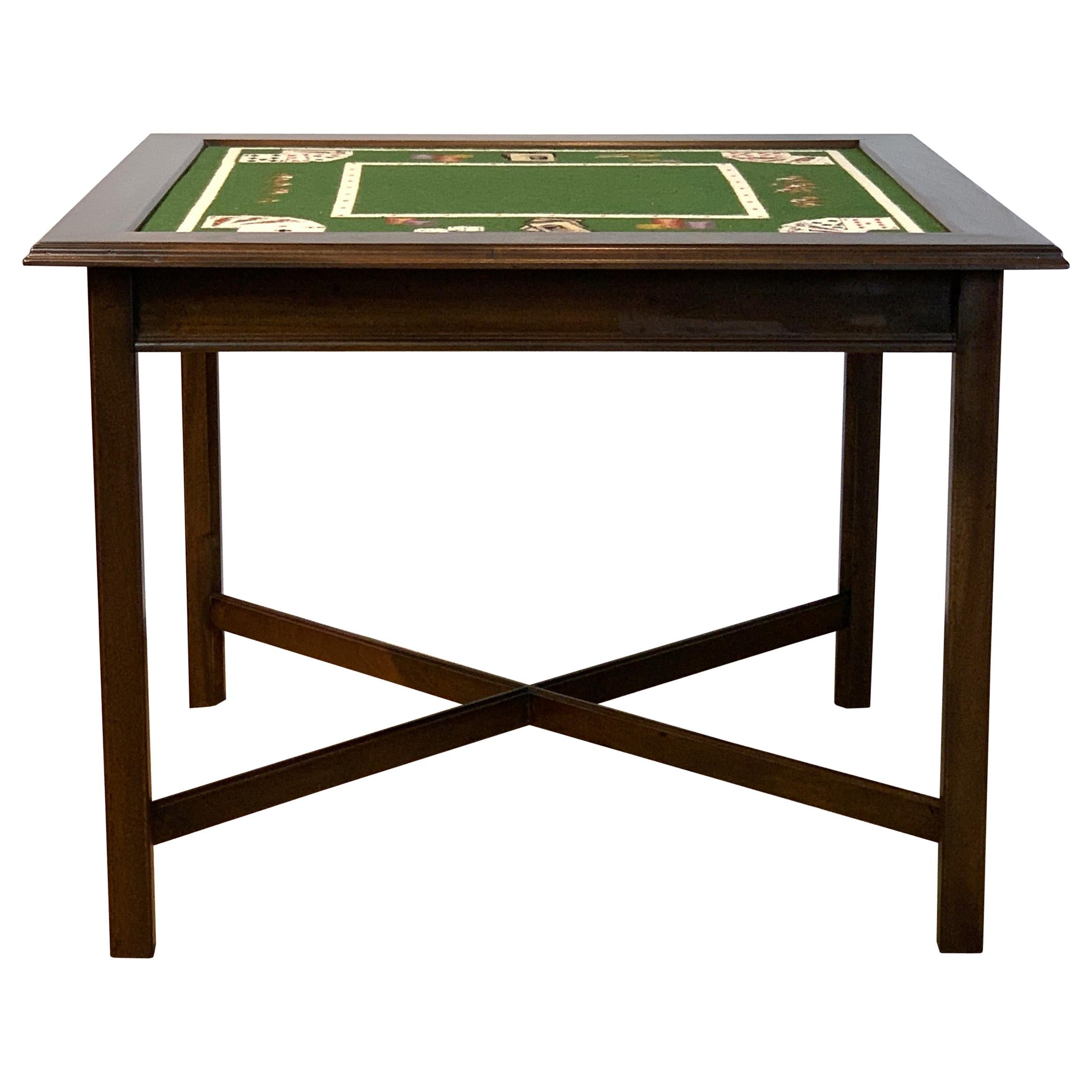 Custom Made Needlepoint and Mahogany Games Table at 1stDibs