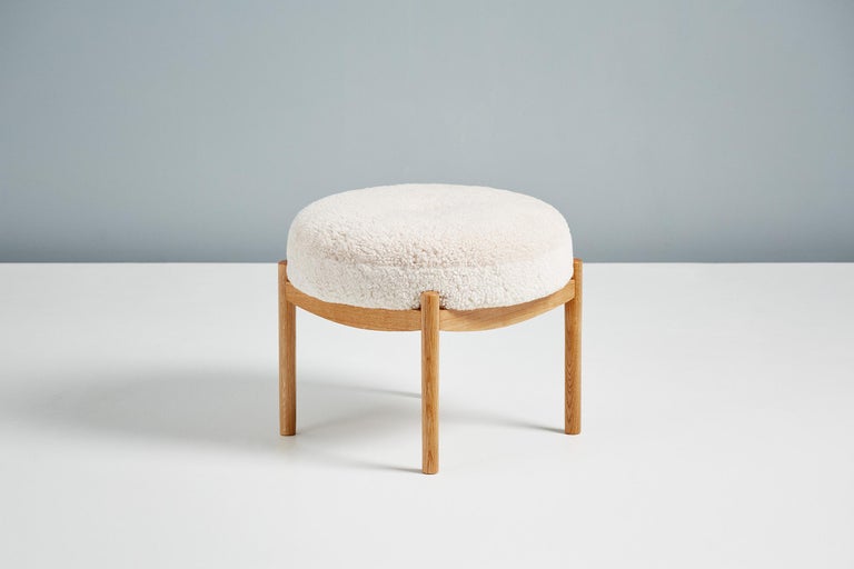 Custom Made Oiled Oak and Shearling Round Ottoman For Sale at 1stDibs ...
