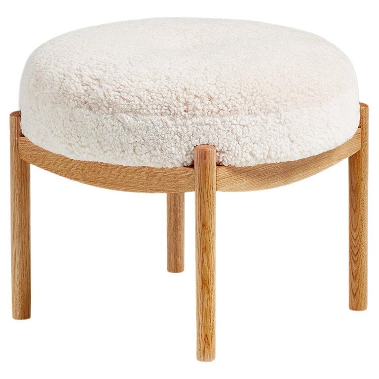 Custom Made Oiled Oak and Shearling Round Ottoman For Sale at 1stDibs ...