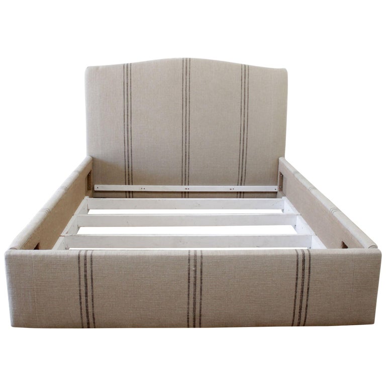 Custom Made Queen Size Linen Stripe Upholstered Bed at 1stDibs ...