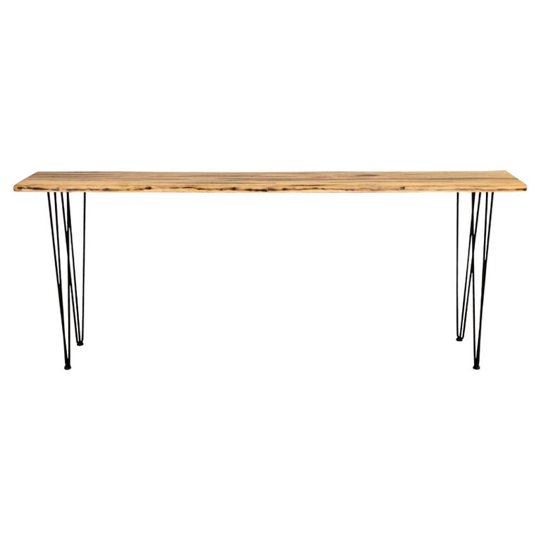 Custom Made Raw Edge Ambrosia Maple Console Sofa Table with Hairpin ...