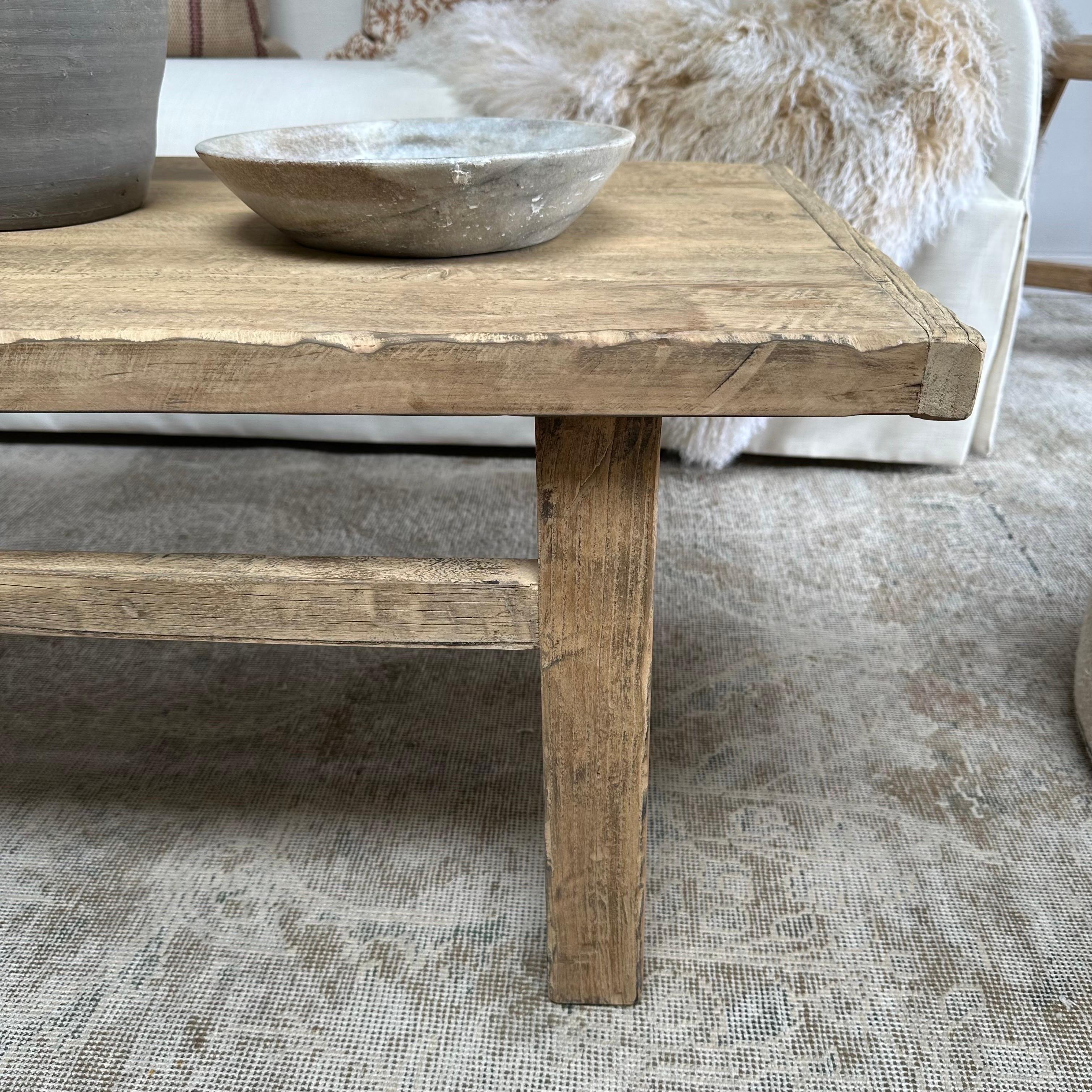 Custom Made Reclaimed Elm Wood Coffee Table For Sale at 1stDibs