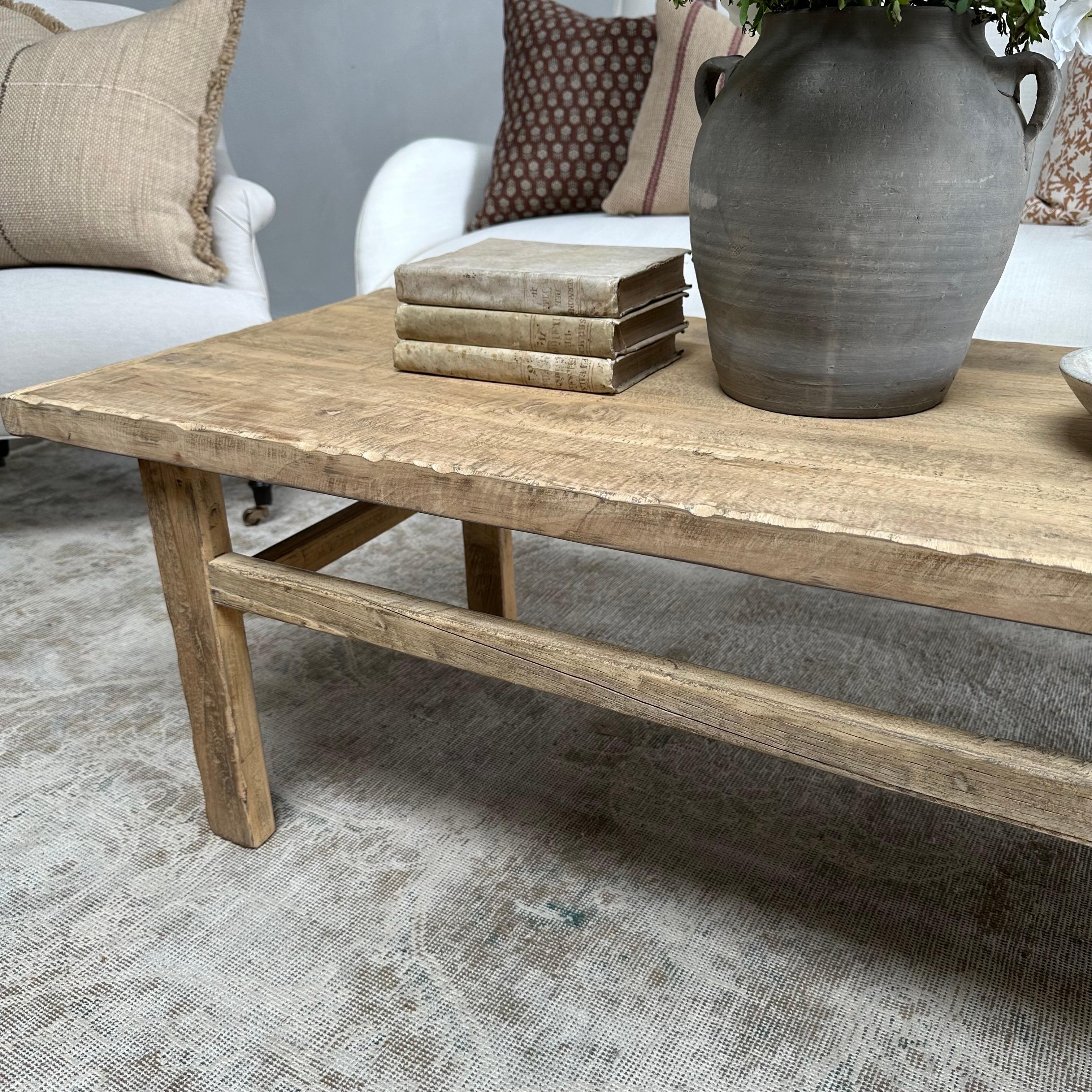 Custom Made Reclaimed Elm Wood Coffee Table For Sale at 1stDibs