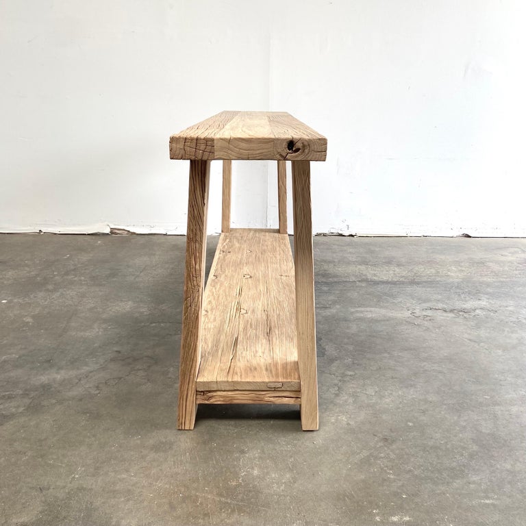 Custom Made Reclaimed Elm Wood Console Table with Low Shelf For Sale at ...