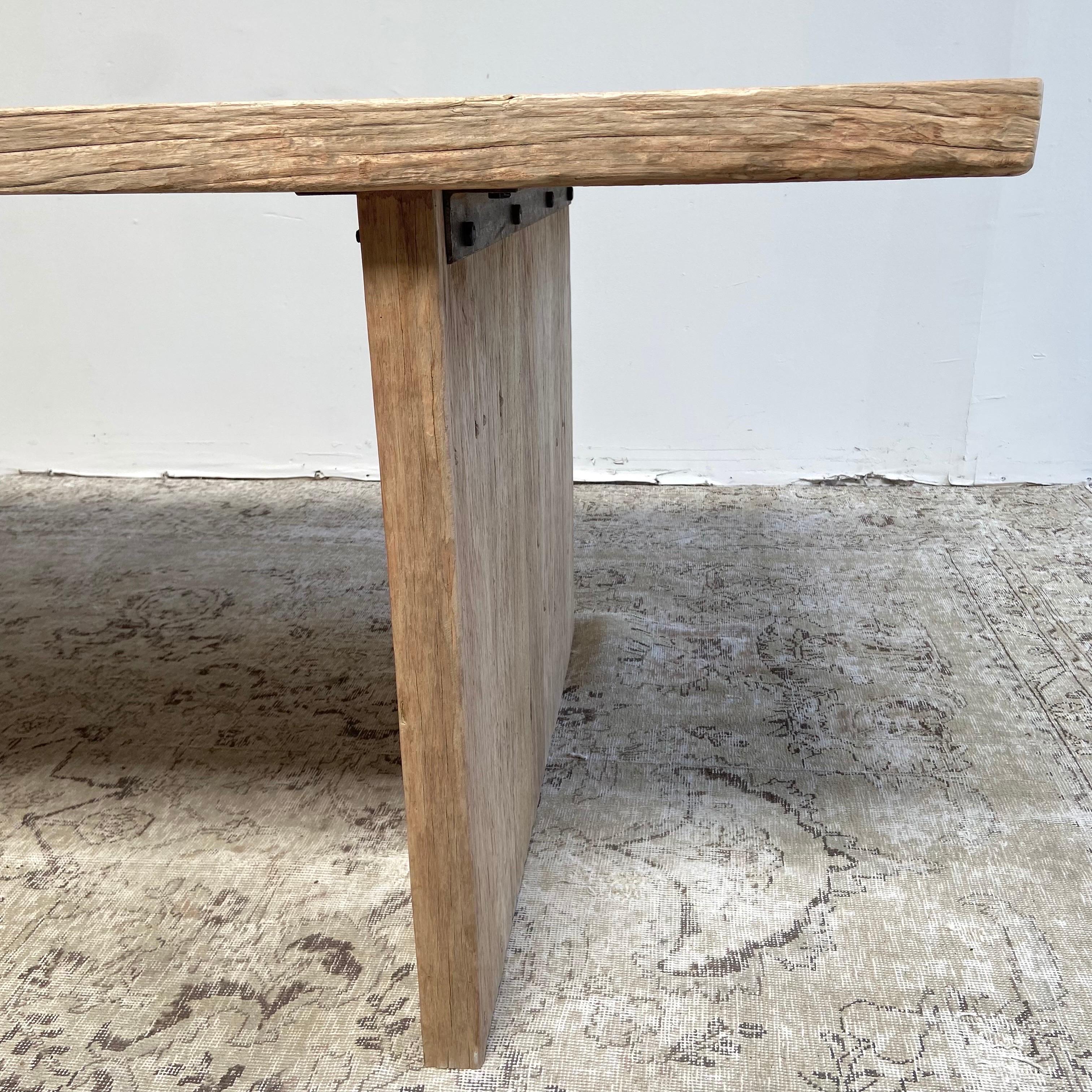 Custom Made Reclaimed Elm Wood Dining Table For Sale at 1stDibs
