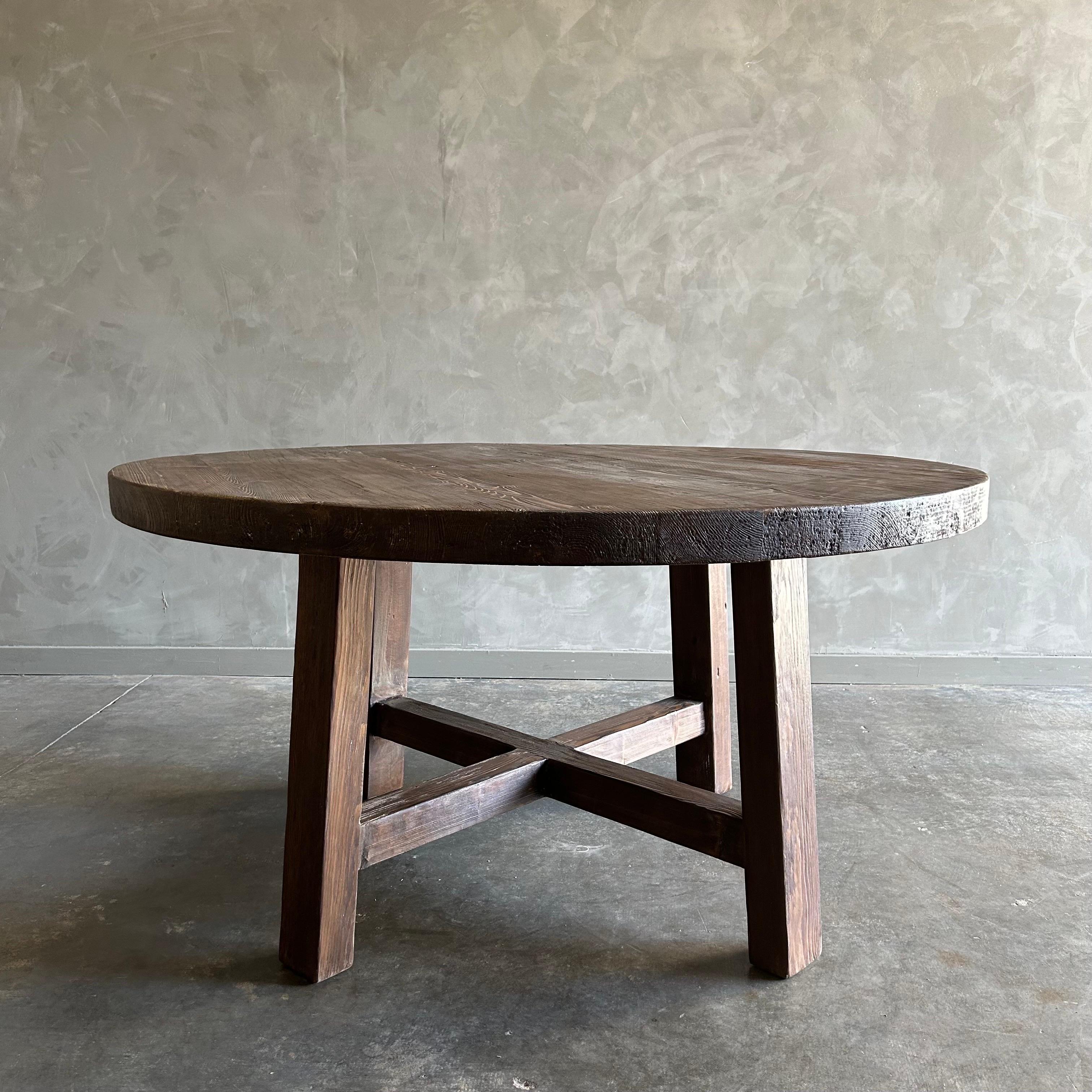 Custom Made Reclaimed Elm Wood Round Dining Table 60" For Sale at 1stDibs