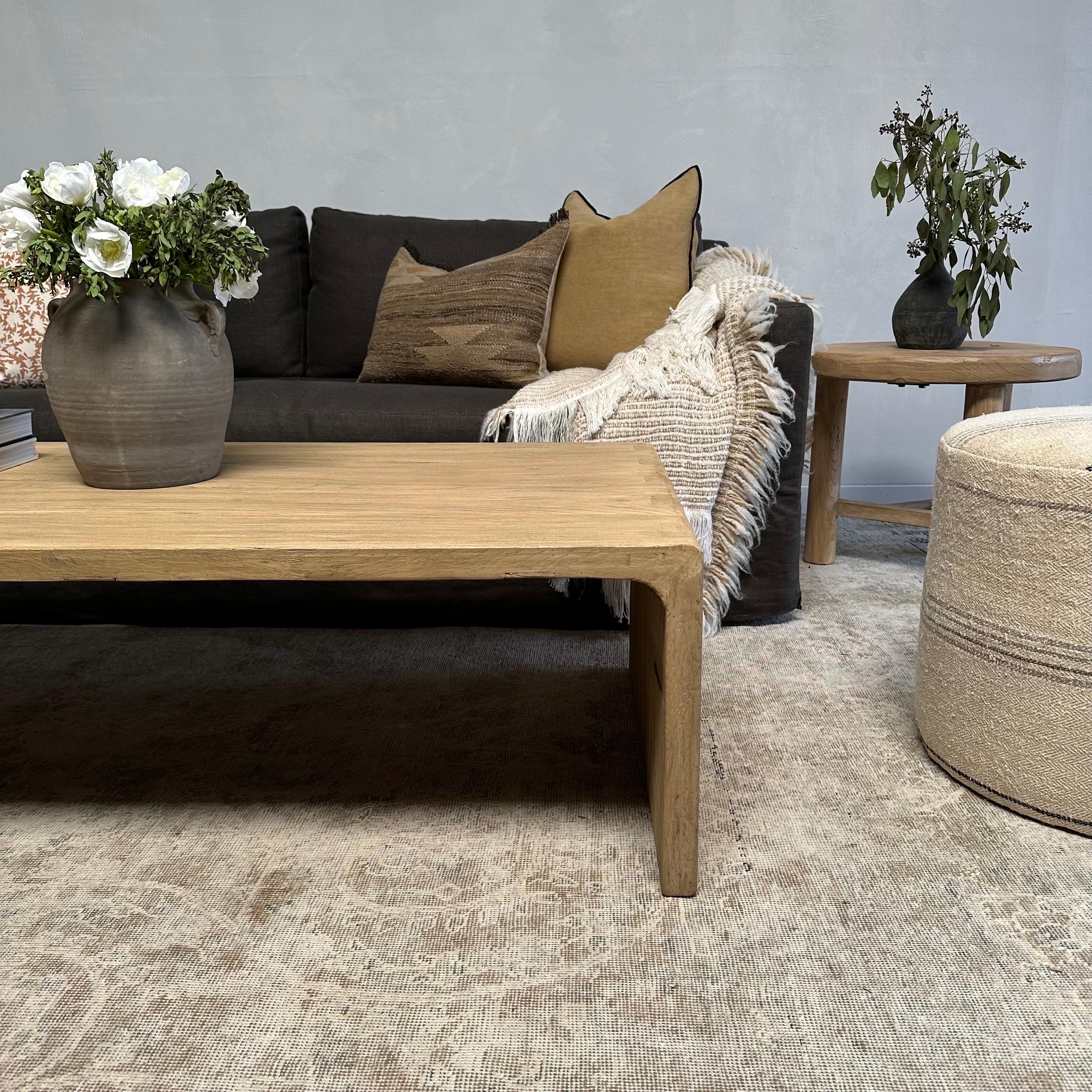 Custom Made Reclaimed Elm Wood Waterfall Coffee Table For Sale at 1stDibs