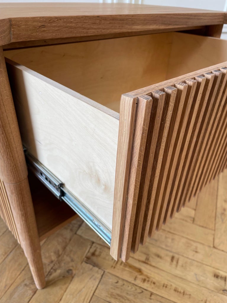 Custom Made Reeded White Oak Nightstand with Single Drawer For Sale at ...