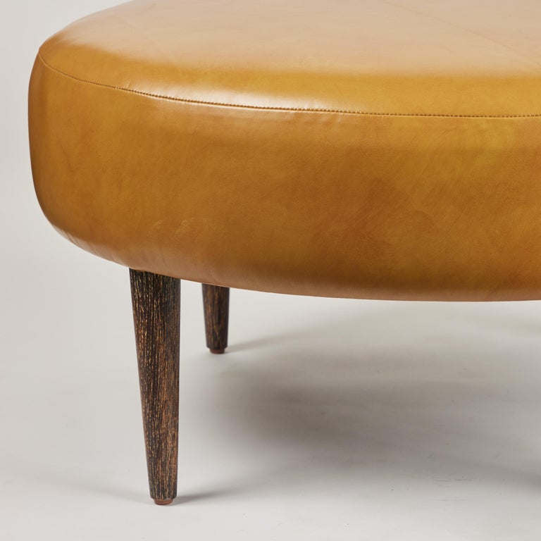Custom Made Round Ottoman Newly Upholstered in Mustard Leather For Sale ...