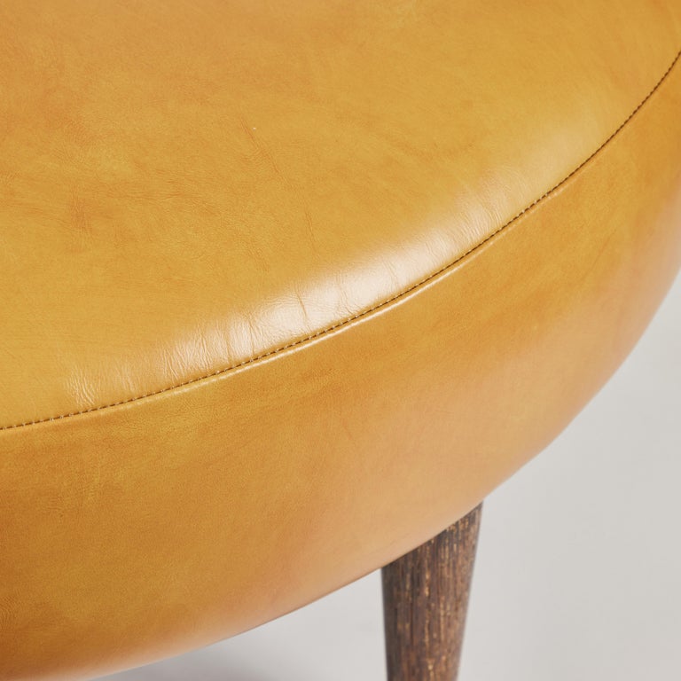 Custom Made Round Ottoman Newly Upholstered in Mustard Leather For Sale ...