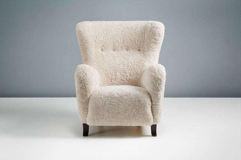 Custom Made Sampo Sheepskin Wing Chair For Sale at 1stDibs