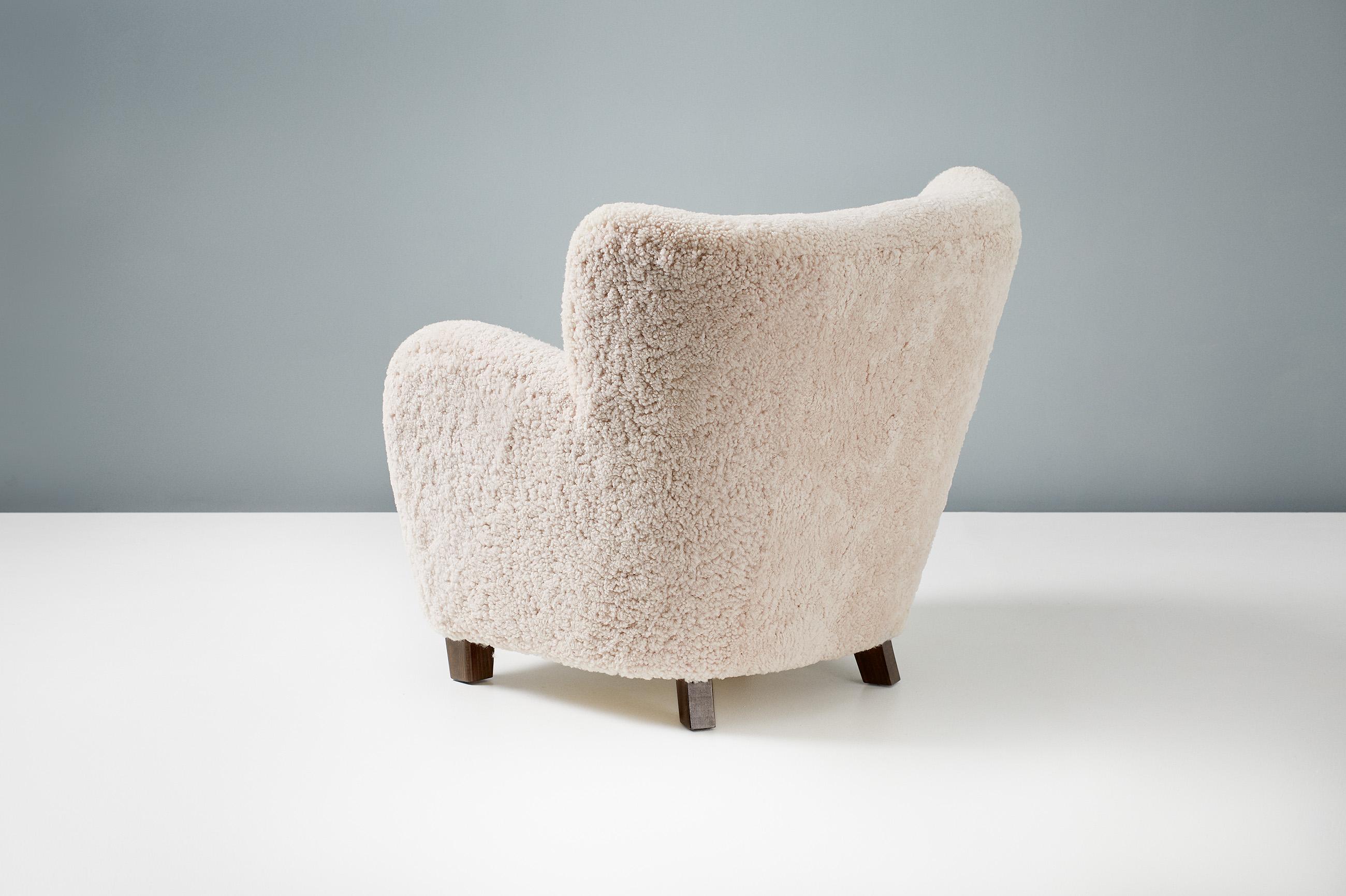 Pair of Custom Made Sheepskin Lounge Chairs For Sale at 1stDibs