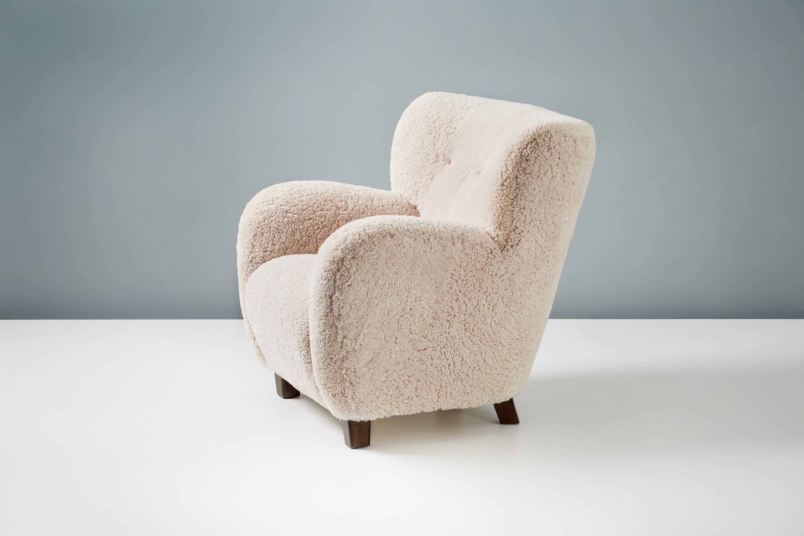 Pair of Custom Made Sheepskin Lounge Chairs For Sale at 1stDibs