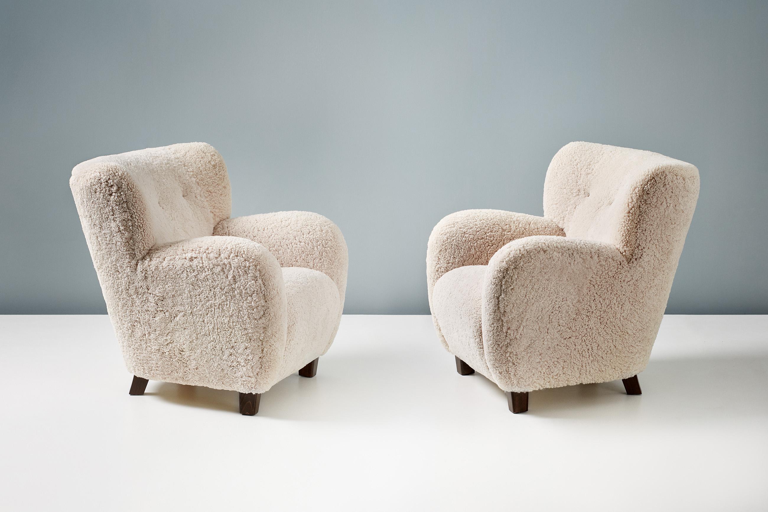 Pair of Custom Made Sheepskin Lounge Chairs For Sale at 1stDibs