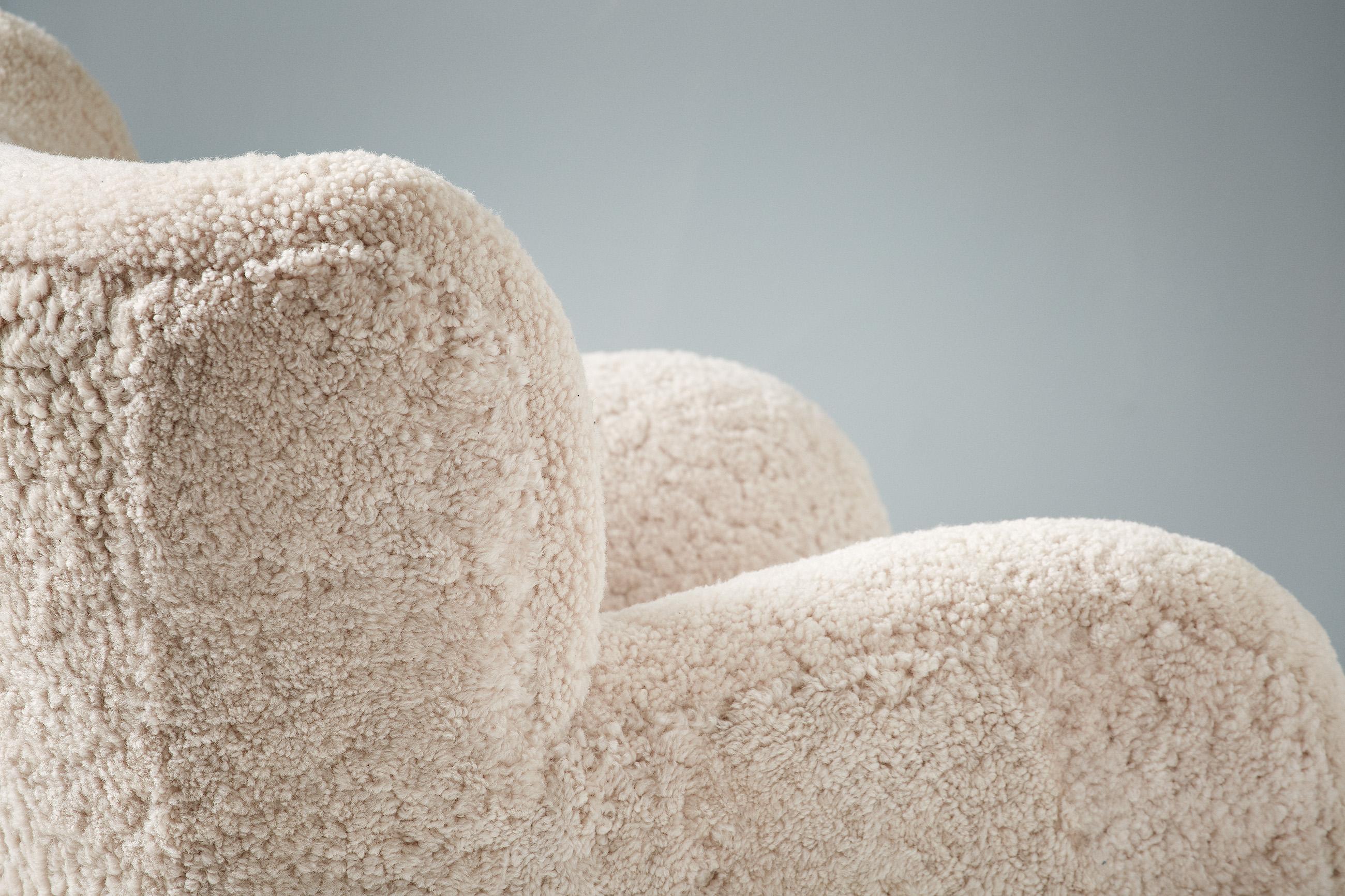 Pair of Custom Made Sheepskin Lounge Chairs For Sale at 1stDibs