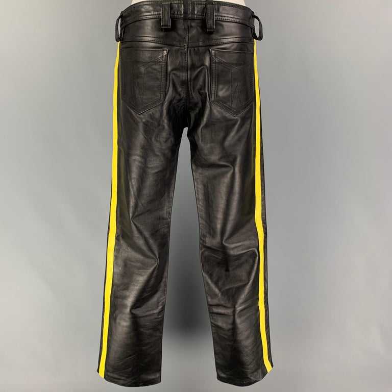 CUSTOM MADE Size 32 Black Yellow Leather Casual Pants For Sale at 1stDibs