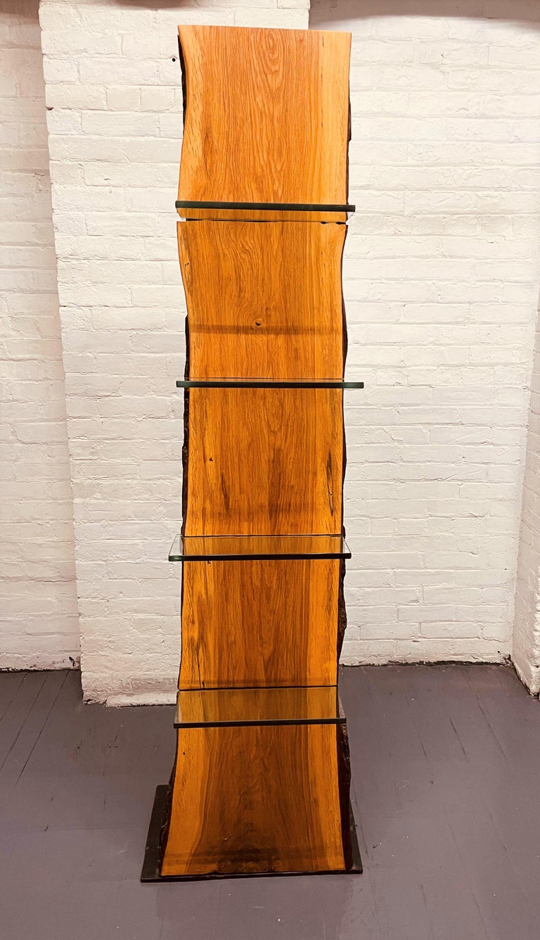 Custom Made Slab Red Oak Stand with Glass Shelves For Sale at 1stDibs ...