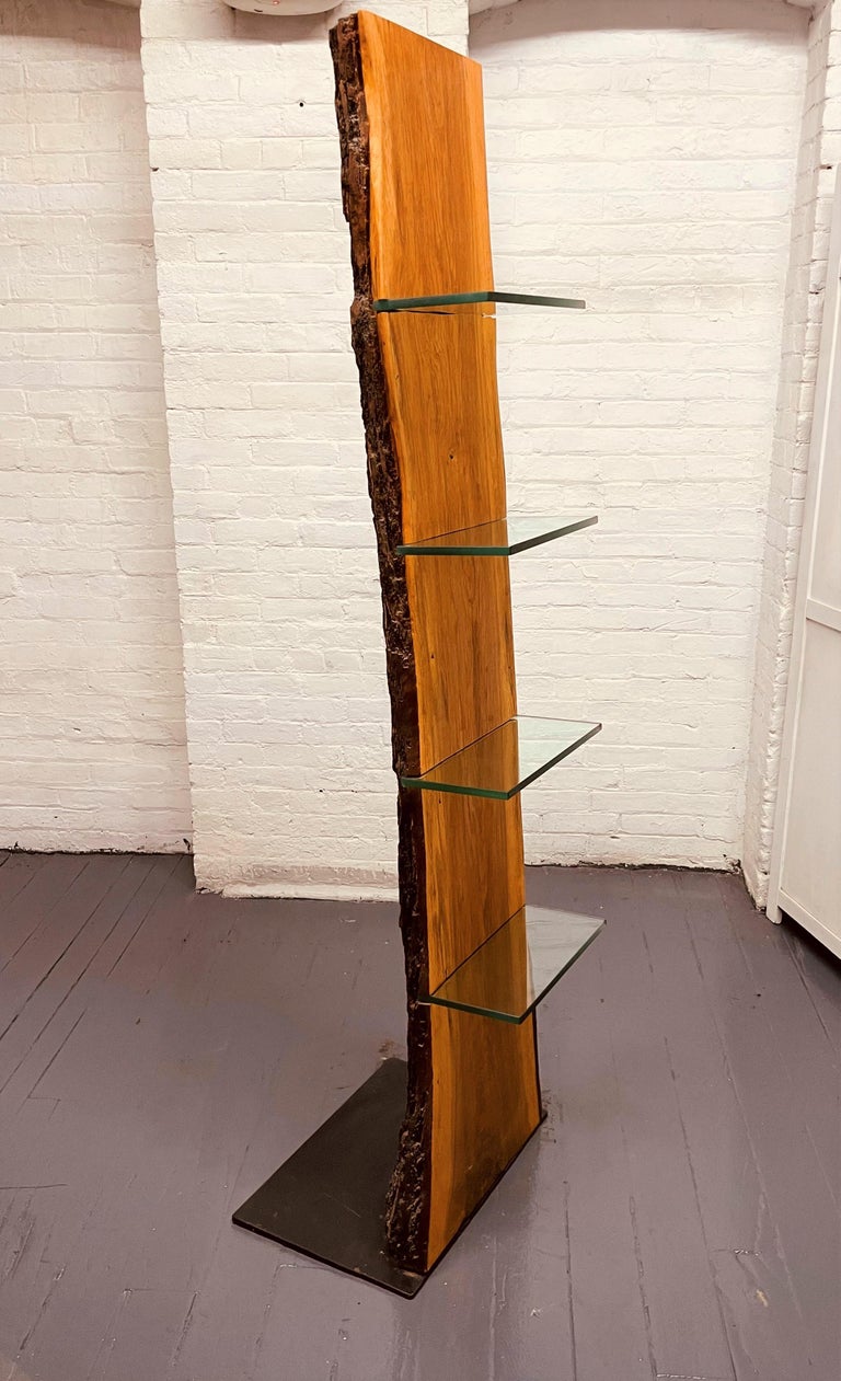 Custom Made Slab Red Oak Stand with Glass Shelves For Sale at 1stDibs ...