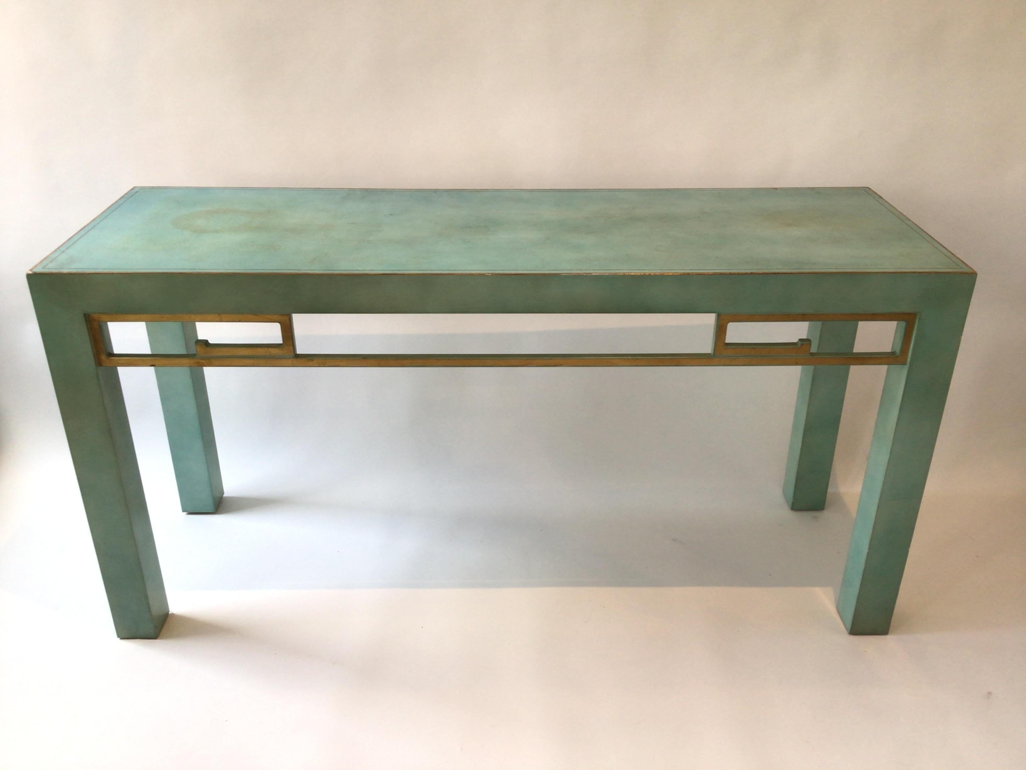 Custom Made Tiffany Blue Greek Key Console For Sale at 1stDibs
