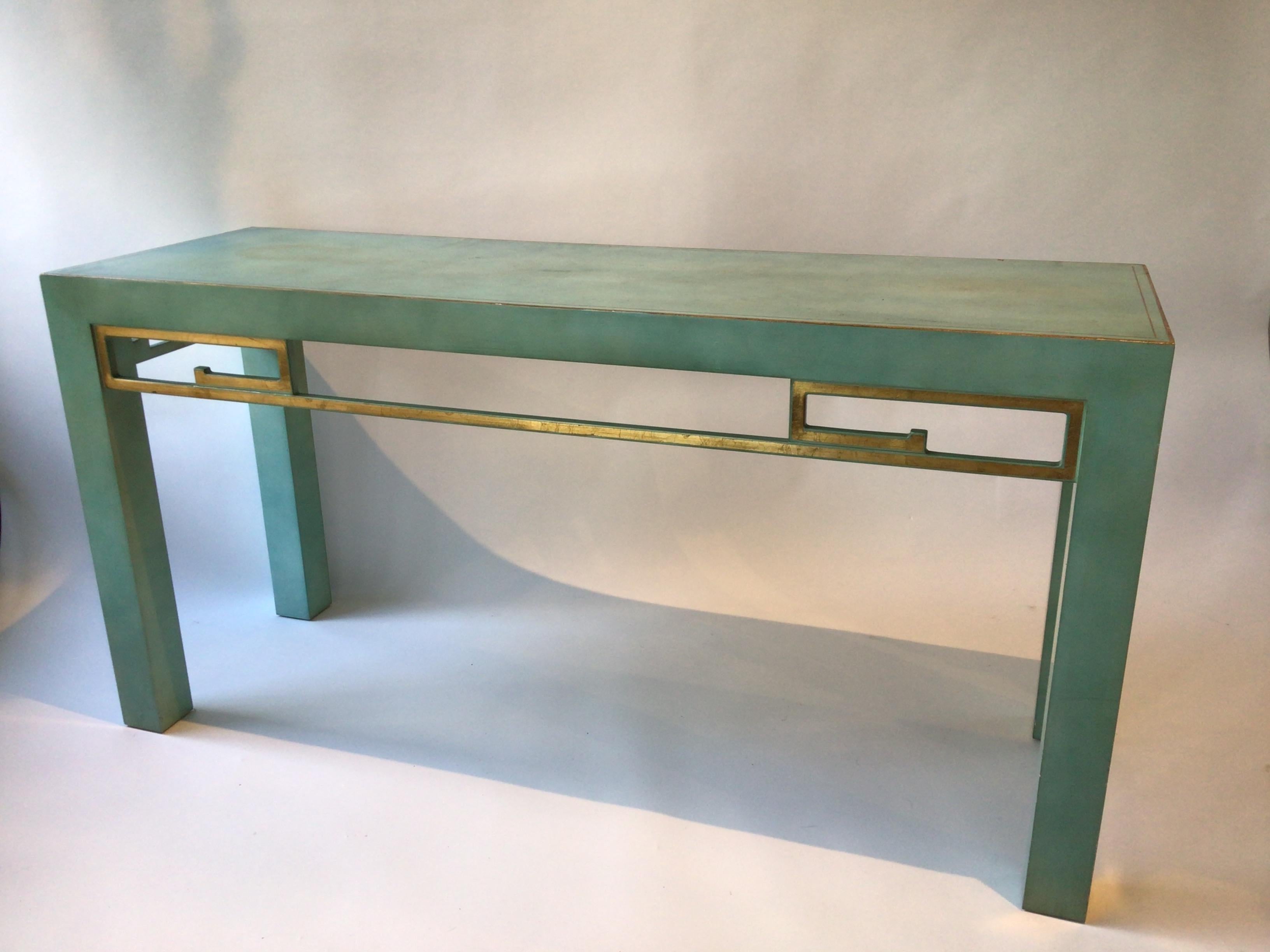 Custom Made Tiffany Blue Greek Key Console For Sale at 1stDibs