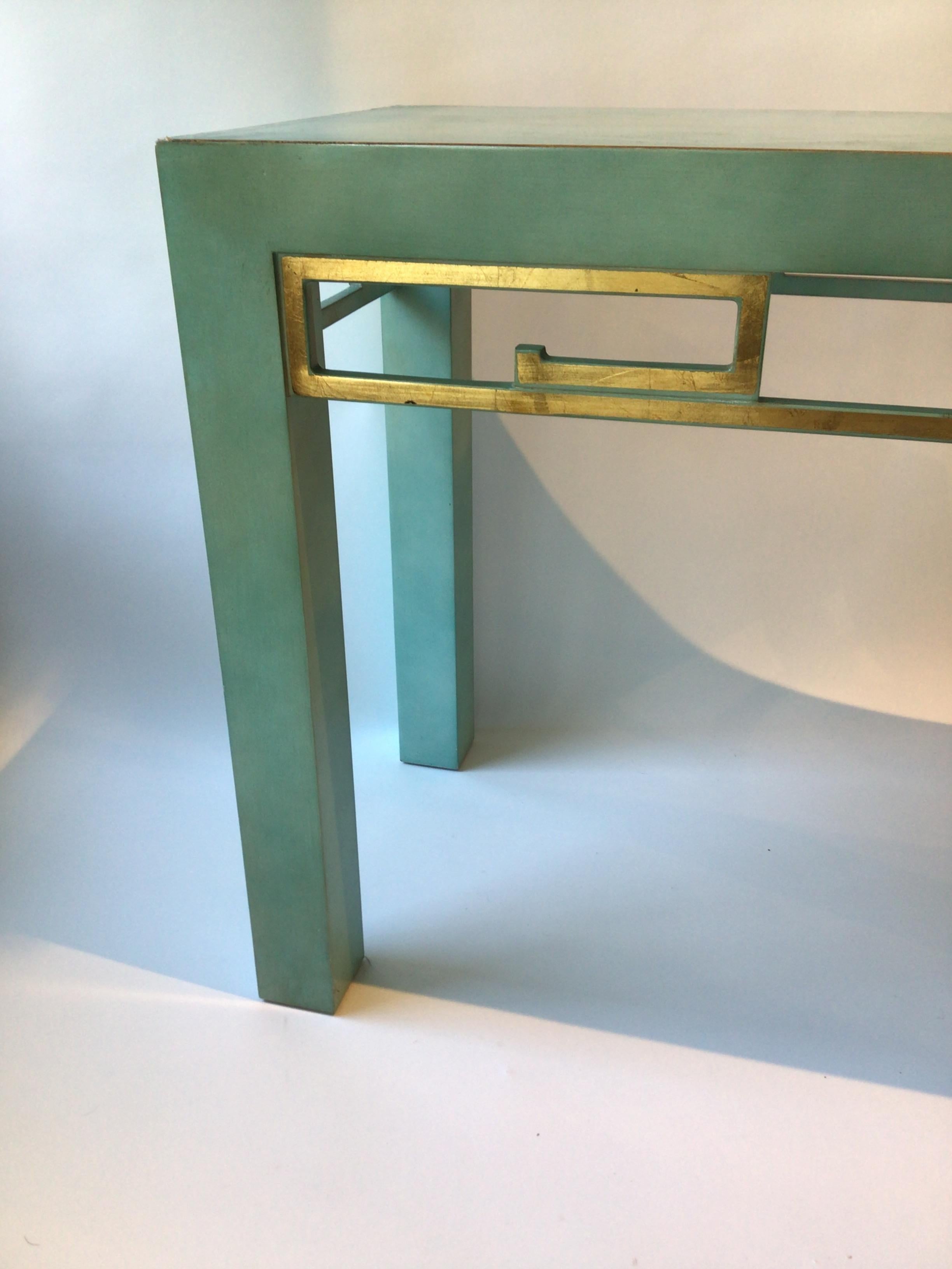 Custom Made Tiffany Blue Greek Key Console For Sale at 1stDibs