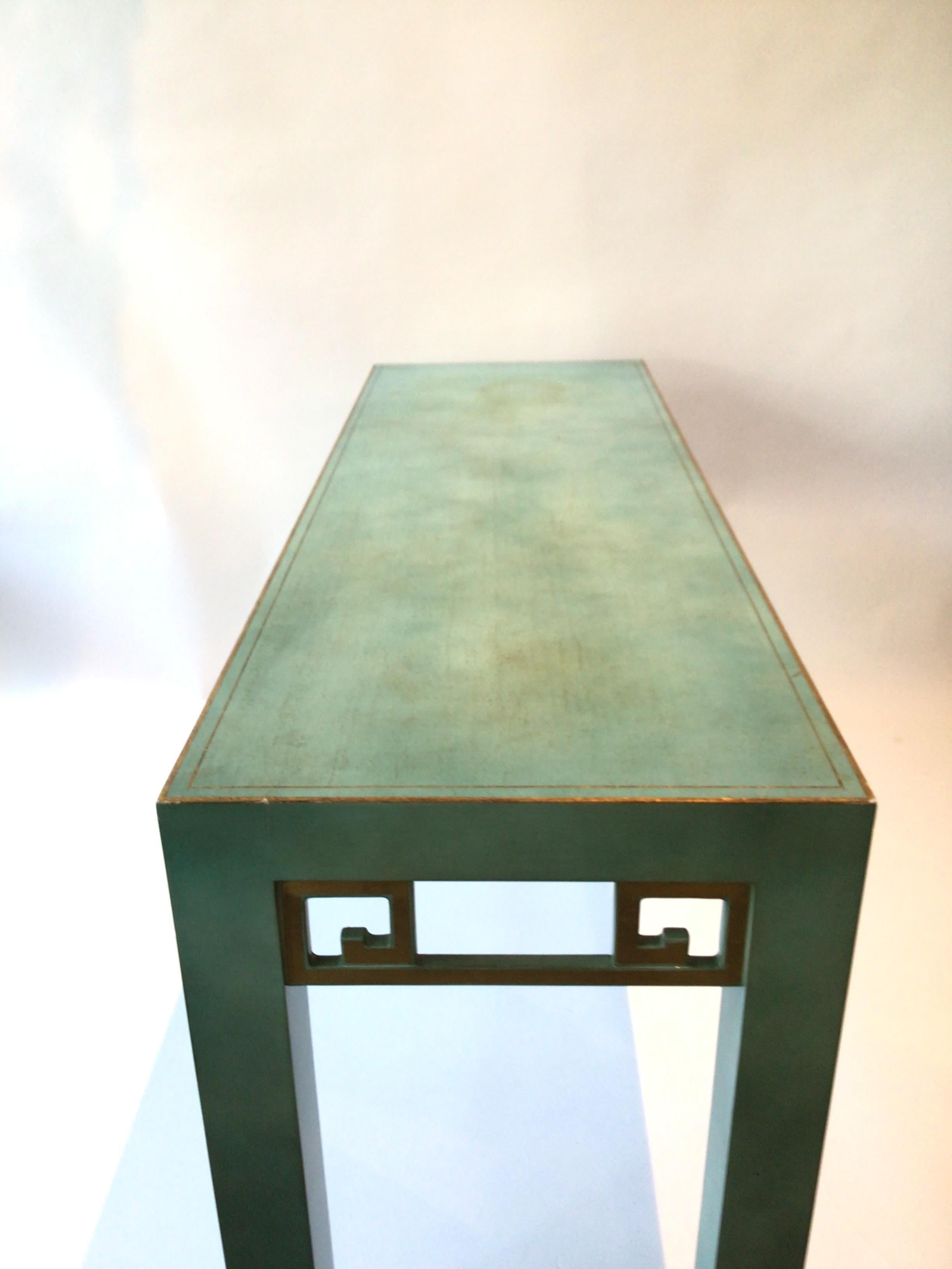 Custom Made Tiffany Blue Greek Key Console For Sale at 1stDibs