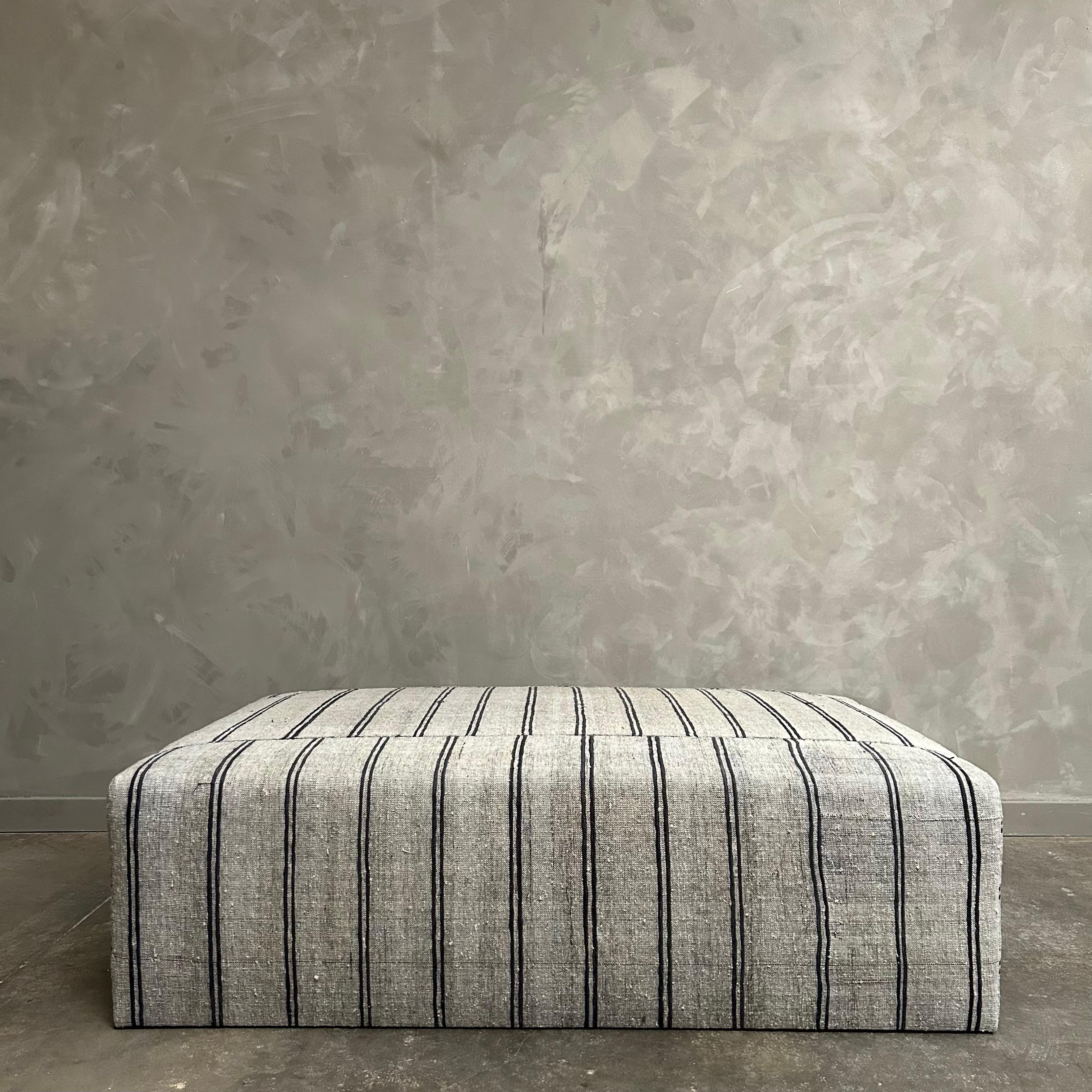 Custom Made Turkish Rug Ottoman in Gray and Oatmeal Stripes For Sale at ...