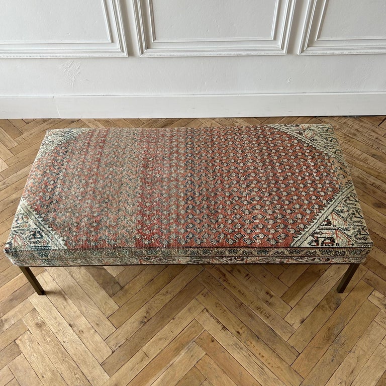 Custom Made Turkish Vintage Rug Cocktail Ottoman or Bench with Metal ...