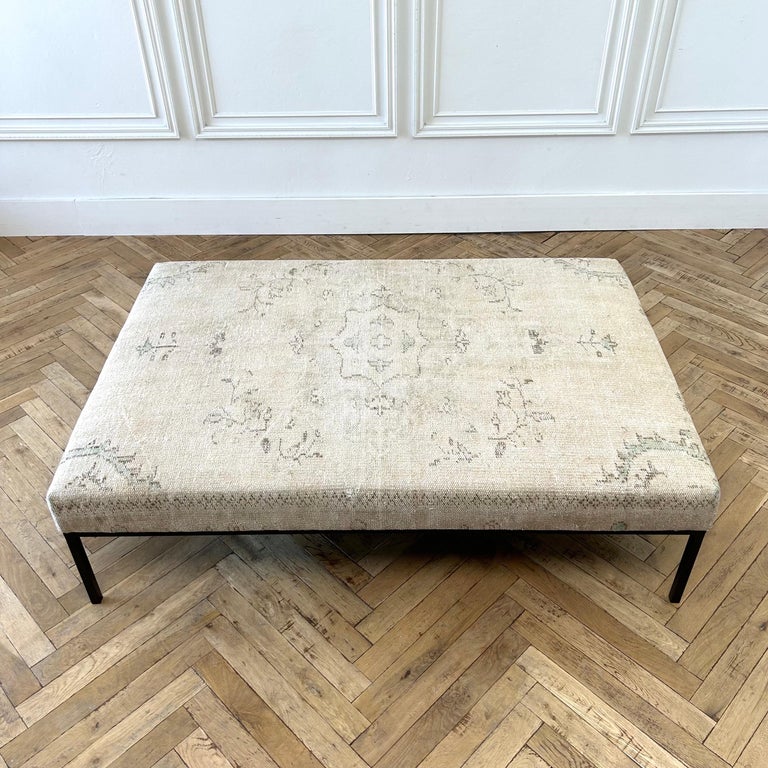 Custom Made Turkish Vintage Rug Ottoman with Metal Base For Sale at 1stDibs