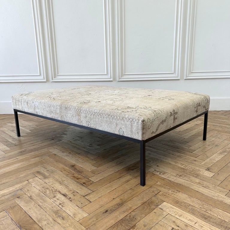 Custom Made Turkish Vintage Rug Ottoman with Metal Base For Sale at 1stDibs