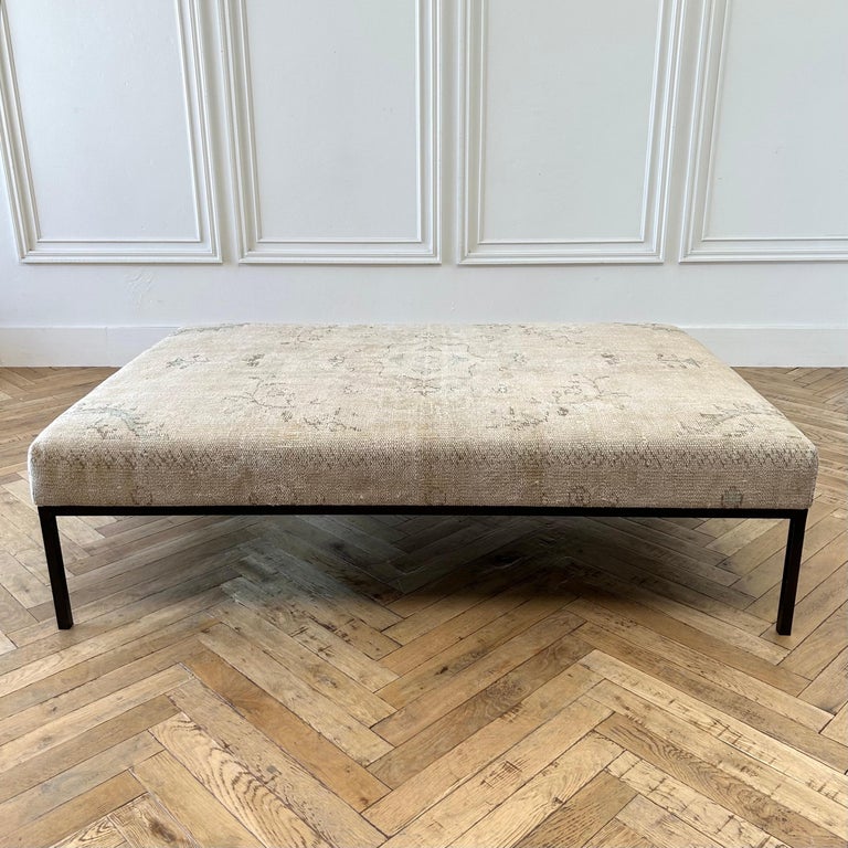Custom Made Turkish Vintage Rug Ottoman with Metal Base For Sale at 1stDibs