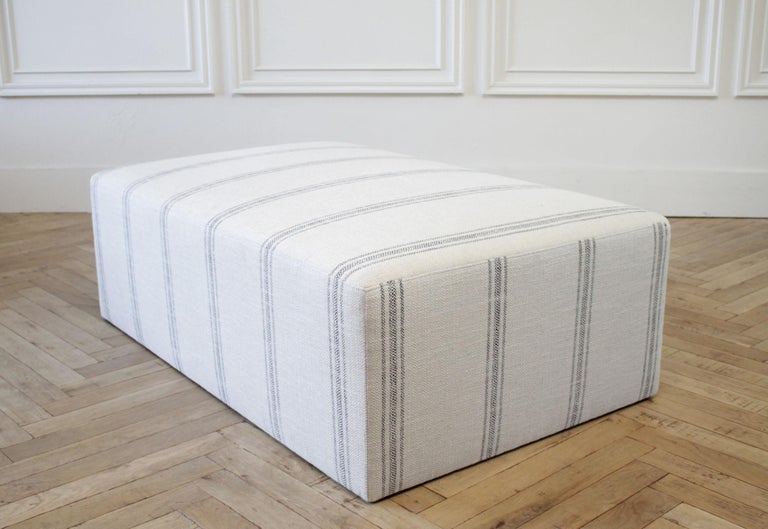 Custom Made Upholstered Cube Style Cocktail Ottoman in Vintage Stripe ...