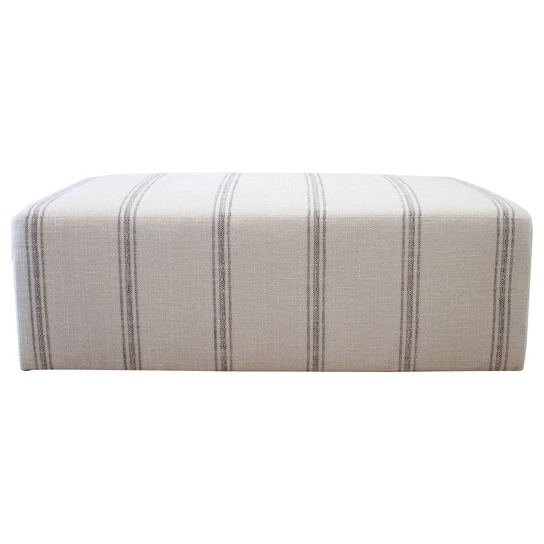 Custom Made Upholstered Cube Style Cocktail Ottoman in Vintage Stripe ...