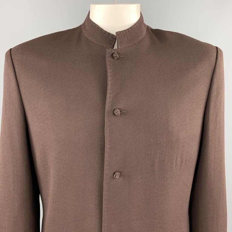 Custom Made Vintage Size 42 Brown Wool Mandarin Collar Jacket For Sale ...